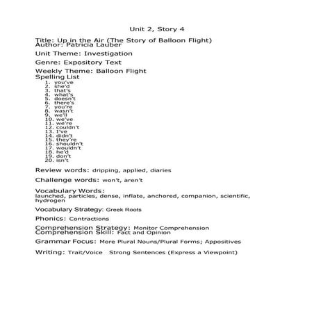 Unit 2 Story 4 Up in the Air | DOCX