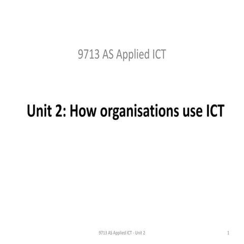 CIE AS Level Applied ICT Unit 2 - How Organisations Use ICT | PPTX ...