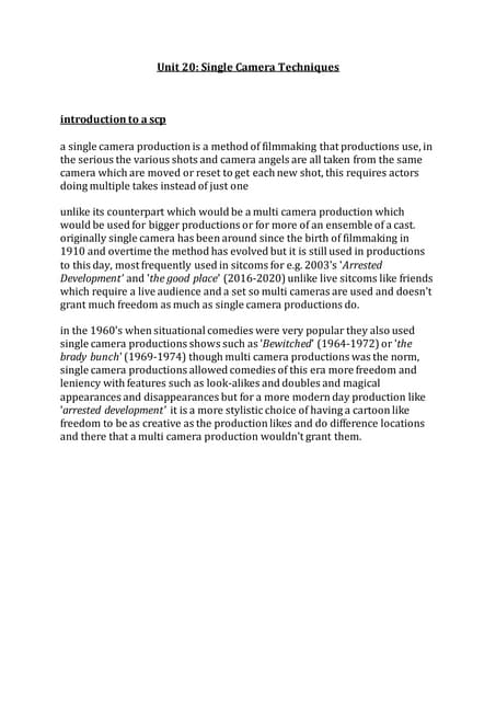 Use and effectiveness of single camera techniques in productions | PDF