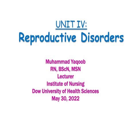Reproductive System Disorders | PPT