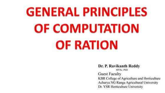 Ration formulation | PPTX | Agriculture | Industries