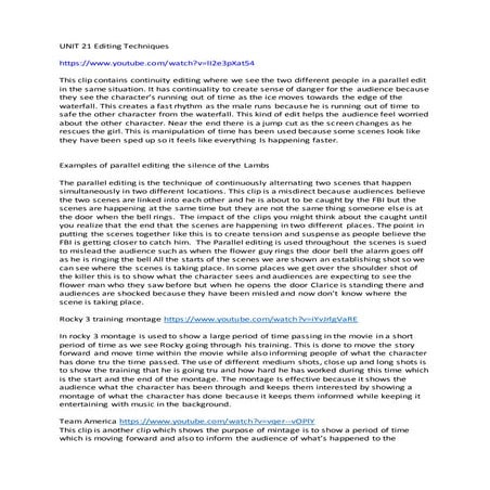 UNIT 21 Editing Techniques | DOCX