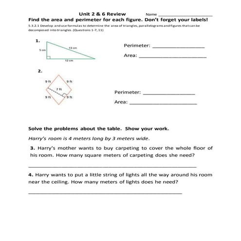 Perimeter and Area Review | DOCX | Physics | Science