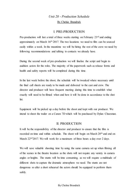 Unit 28 Production Roles And Responsibilities – Task 2 | PDF