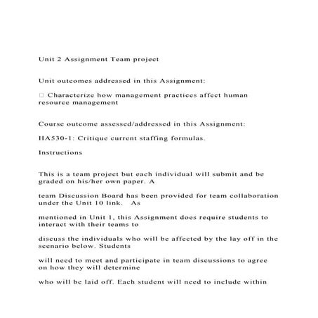 Unit 2 Assignment Team project Unit outcomes addressed i.docx