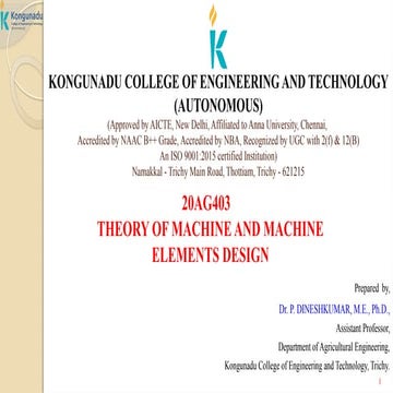 THEORY OF MACHINE AND MACHINE ELEMENTS DESIGNUNIT 2 CAM AND FOLLOWER. | PPT