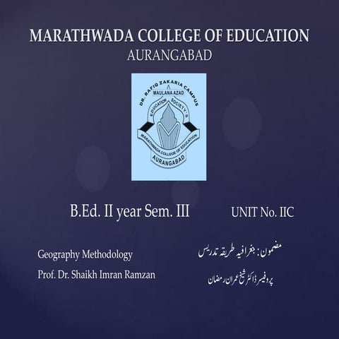 B.Ed. Second Yr. Sem. III Geography Method UNIT 2C NATURAL REGIONS ON ...