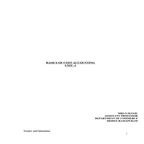 unit 2 cost accounting- Tender and Quotation & Reconciliation Statement ...