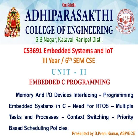 Cs3691 Esiot Unit 2 Embedded C Programing 6th Sem Cse Ppt 7150
