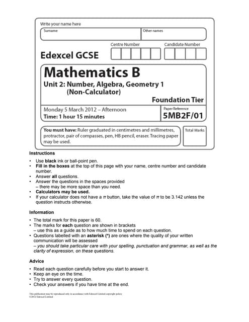 Cambridge checkpoint maths p1 specimen 2012 | PDF | Educational ...