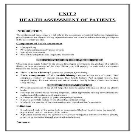 UNIT 02 HEALTH ASSESSMENT OF PATIENTS.. ( M.Sc. Nursing 1st Year ...