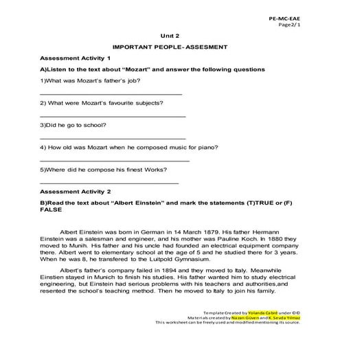 Unit 2 important people assessment