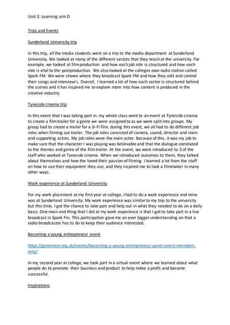 Unit 2 learning aim d | DOCX