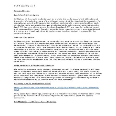 Unit 2 learning aim d | DOCX