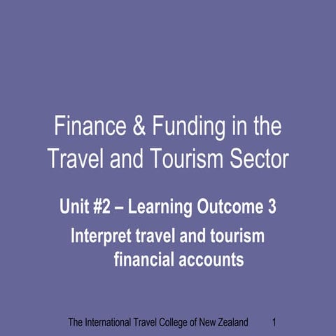 Finance & Funding in Travel and Tourism - Financial accounts | PPT