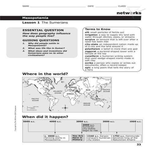 Unit 2, lesson 1 2 mesopotamia workbook | PDF