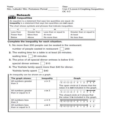 Unit 2 lesson 6 graphing inequailities | DOC