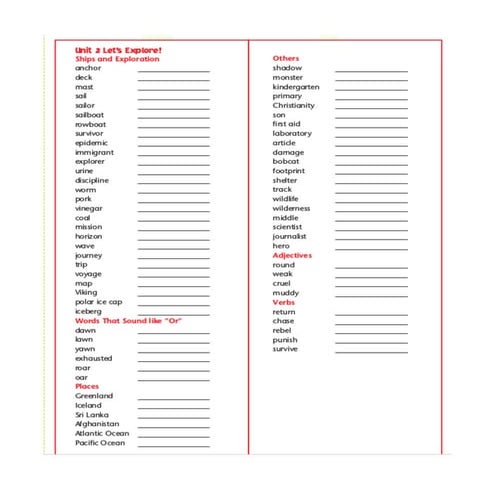 Vocabulary unit 2: Let's explore! | PDF