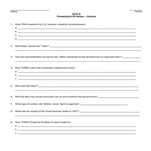 Unit 2 powerpoint #3 notes (industrialization and immiigration unions ...