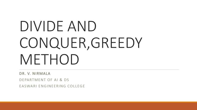Divide And Conquer Greedy Techniques Ppt