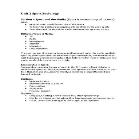 Unit 2 sport sociology | DOCX
