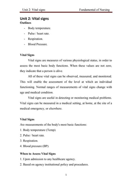 Fundamental of Nursing 4. : Vital Signs | PPT