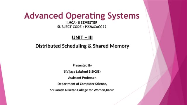 Advanced Operating Systems- Distributed Scheduling and shared memory | PPT Advanced Operating Systems- Distributed Scheduling and shared memory | PPT