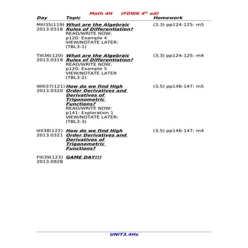 4H2012 UNIT3 Differentiation Rules! | PDF