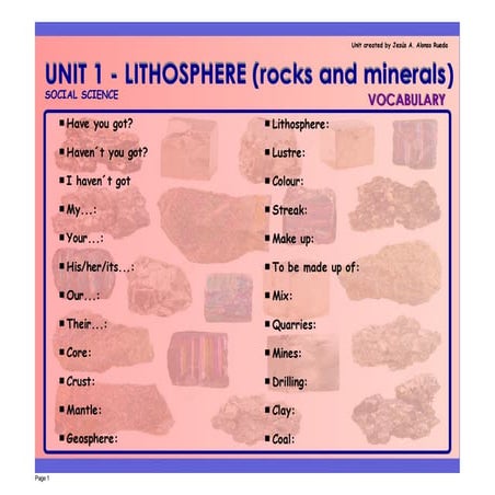 Unit 3 lithosphere rocks and minerals | PPT