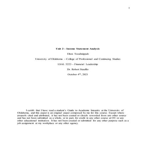 Unit 3 lsal 5223 income statement analysis | DOCX
