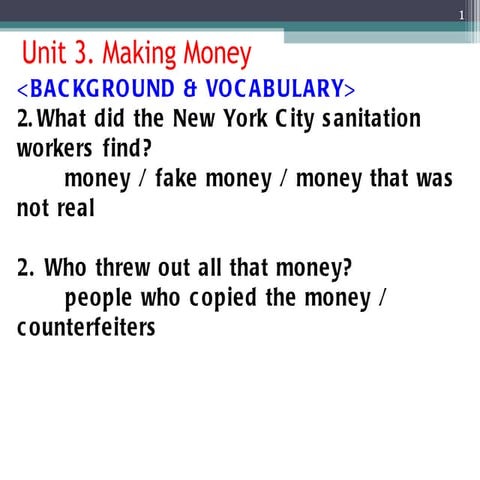 Unit 3. making money(revised) | PPT