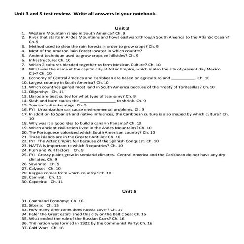 Unit 3 and 5 test review | DOCX