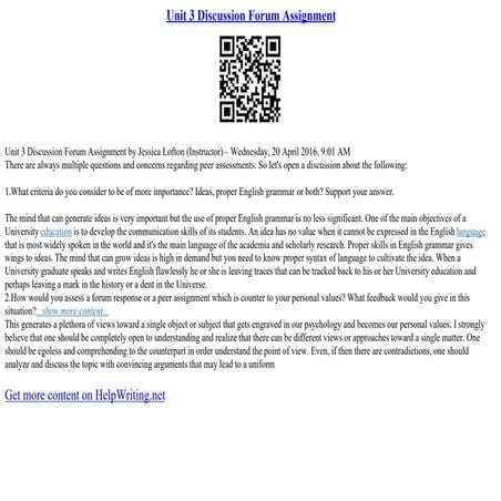 Unit 3 Discussion Forum Assignment | PDF