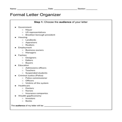 Unit 3 Formal Letter Writing Graphic Organizer | PDF
