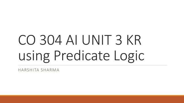 Knowledge Representation Using Predicate Logic Pdf Programming