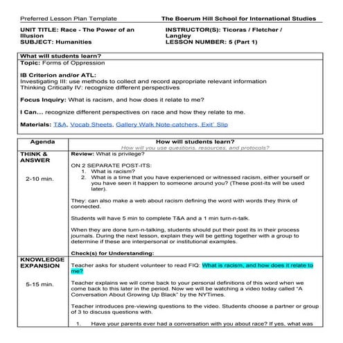 Unit 3, Lesson 5: Racism Gallery Walk | PDF