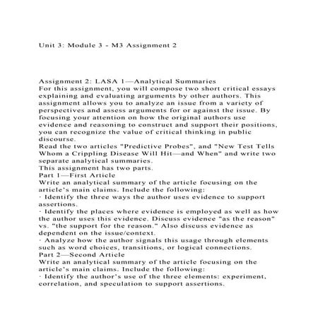 Unit 3 Module 3 - M3 Assignment 2Assignment 2 LASA 1—A.docx