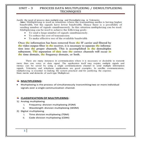 Unit – 3 process data multiplexing demultiplexing techniques | PDF
