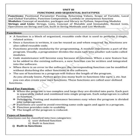 Esit135 Problem Solving Using Python Notes Of Unit 2 And Unit 3 Pdf 