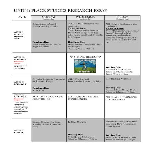Unit 3 schedule | PDF | Homework and Study | Education