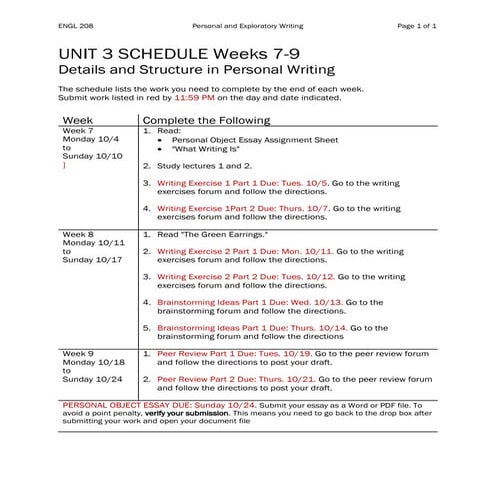 Unit3 schedule engl208_fall | PDF