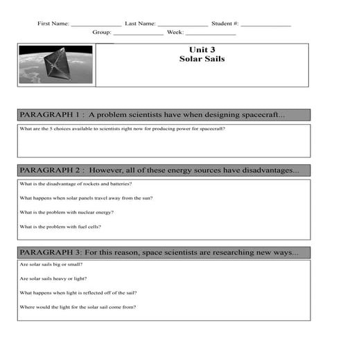 Unit 3 solar sails worksheet | PDF