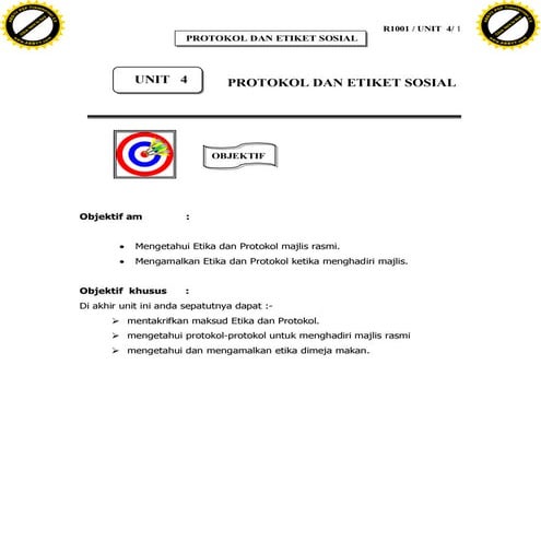 Unit 4: Protokol & Etika Sosial | PDF