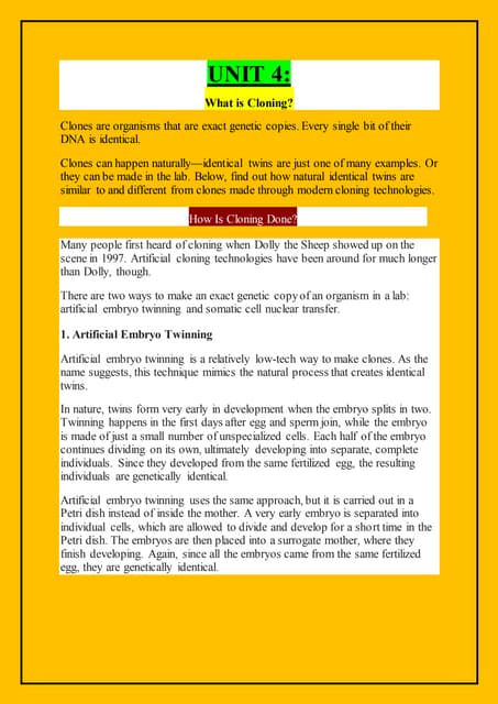 History of Cloning and Ethical Issues of Human Cloning | PPT