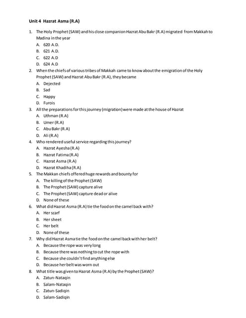 Unit 7 Sultan Muhammad Mosque mcqs By Musarrat Khan | DOCX | Islam ...