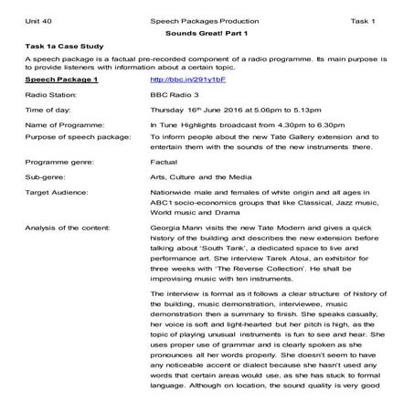 Unit 40 Speech Packages Production Part 2 | DOCX