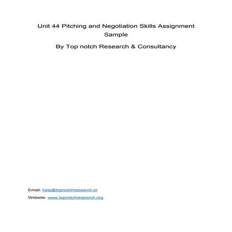 Unit 44 Pitching and Negotiation skills Assignment Sample | PDF