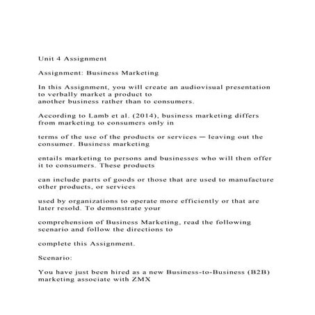 Unit 4 Assignment Assignment Business Marketing In t.docx