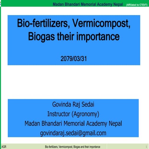 Unit 4 Bio Fertilizers, Vermicompost biogas.pptx