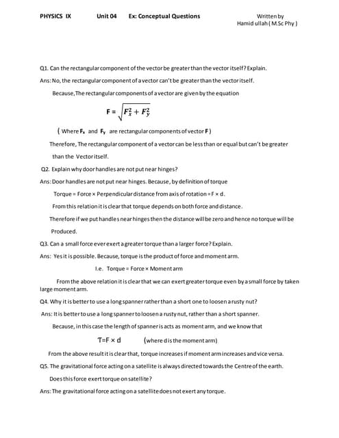 Unit 2.conceptual questions | DOCX | Physics | Science